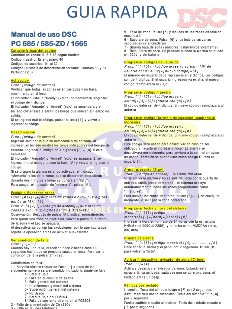Manual de Uso DSC Pc585 Pc1565 | PDF
