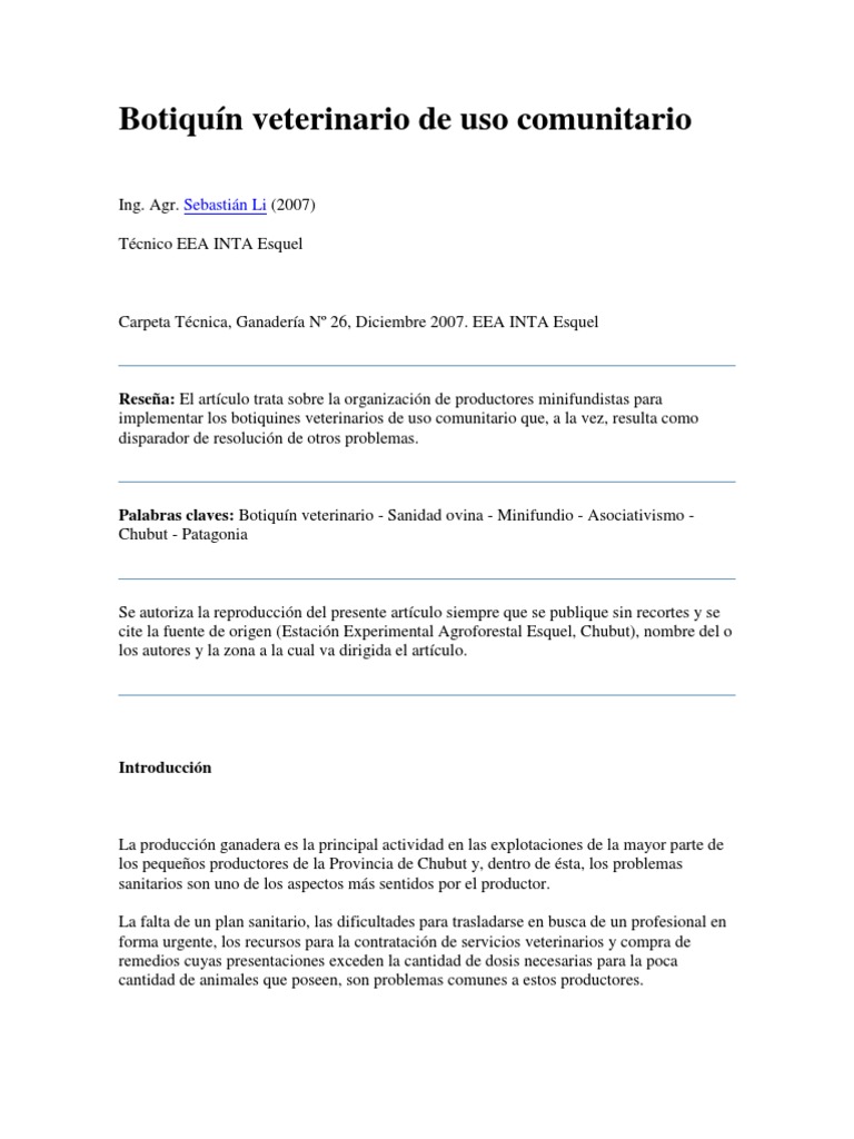 Botiquín Veterinario de Uso Comunitario | PDF | Oveja | Medicina ...