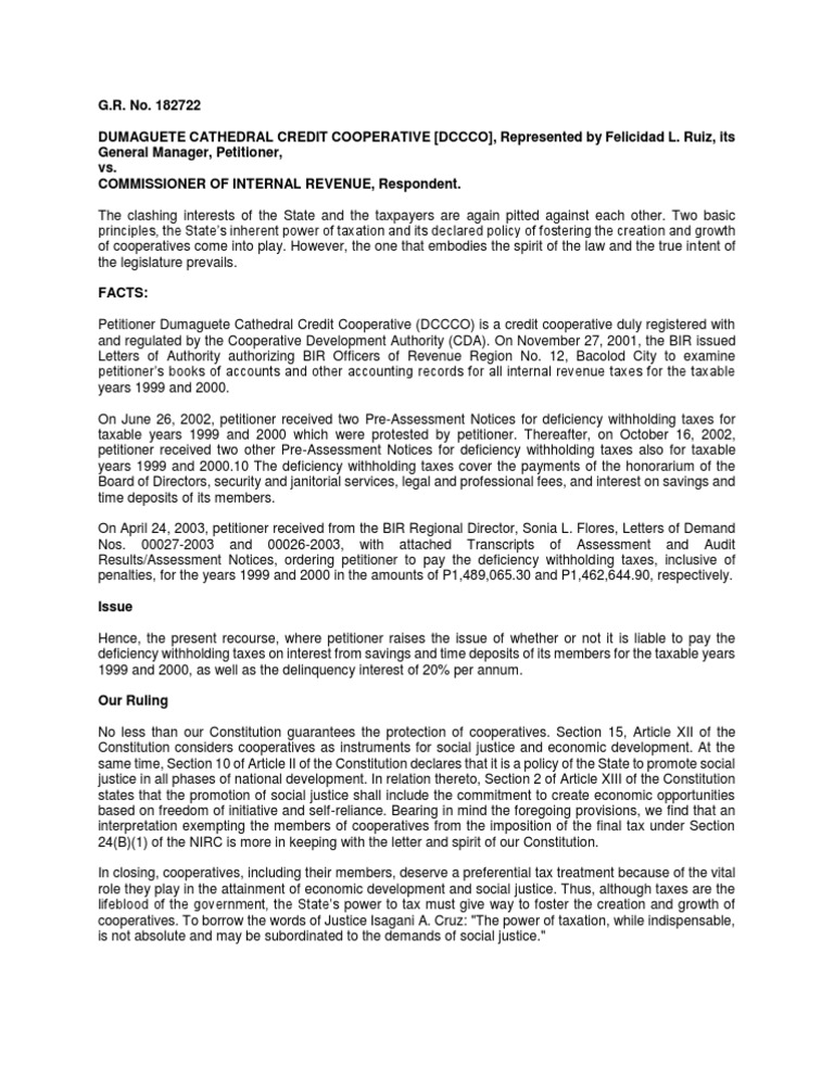 DCCCO v. CIR | PDF | Withholding Tax | Social Justice