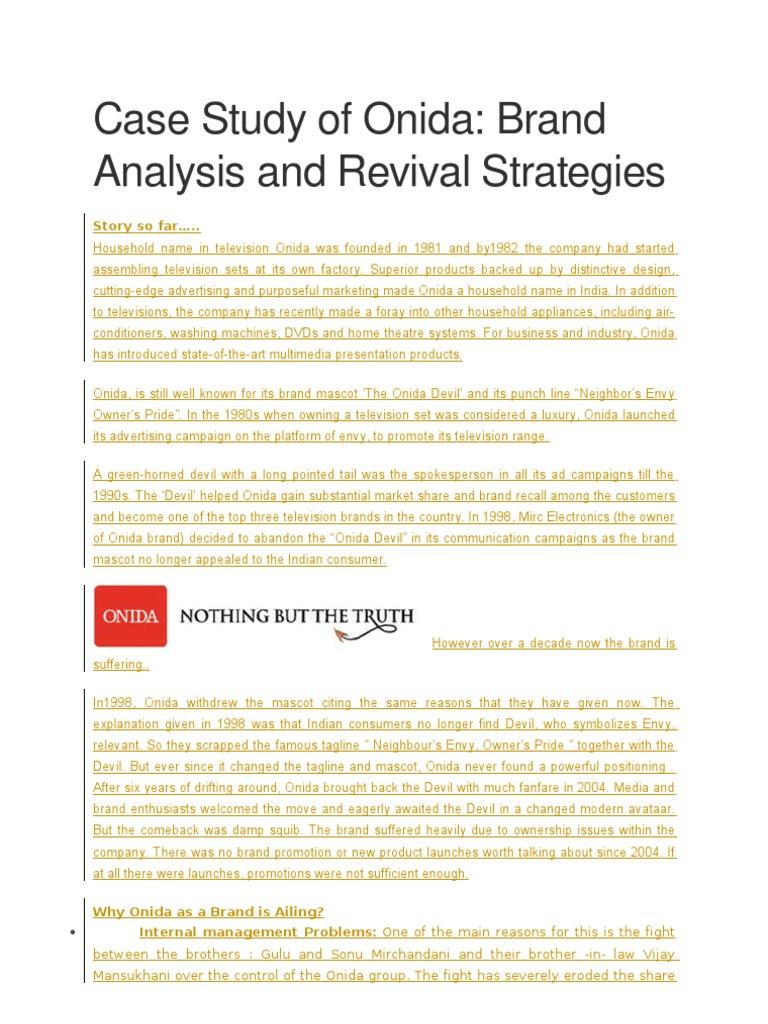 Case Study of Onida | PDF | Brand | Advertising