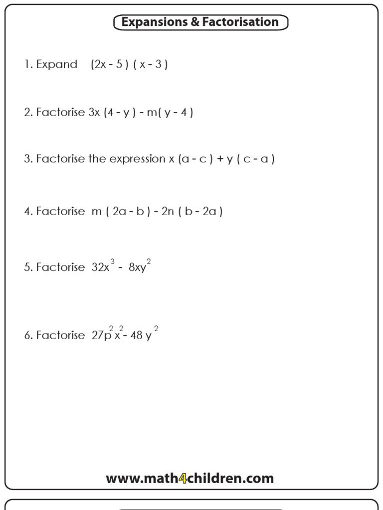 Algebraic Expansion and Factorisation | PDF