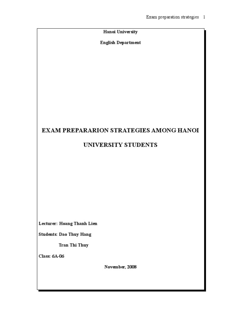 Exam Prepararion Strategies Among Hanoi University Students Pdf