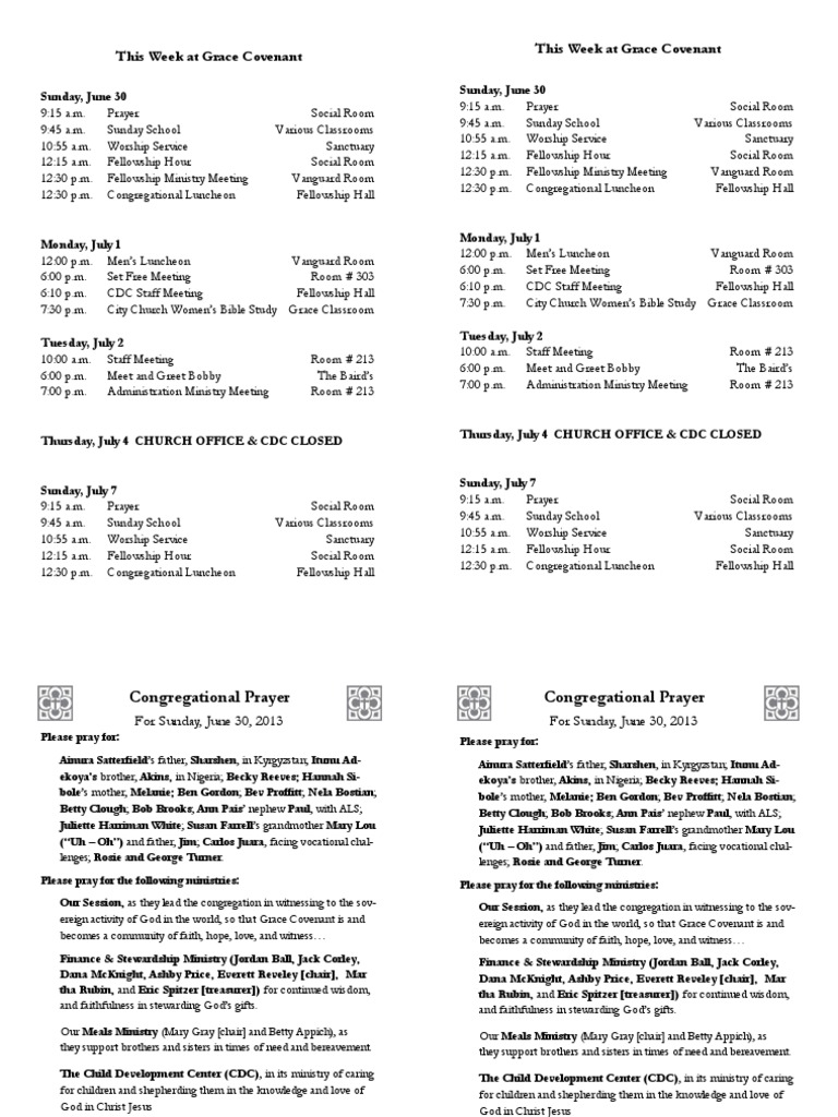 Calendar-Prayer June 30, 2013 | PDF | Prayer | Christian Movements