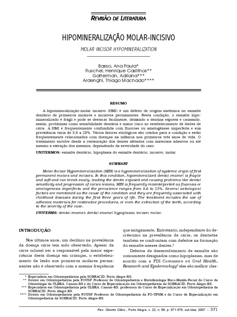 Hipomineralização Molar-Incisivo (HMI) | PDF | Dente | Esmalte dentário