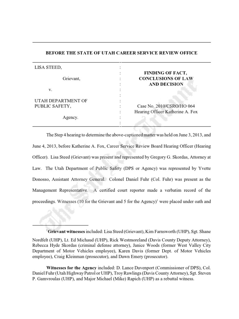 Lisa Steed V Utah Department of Public Safety Ruling | PDF | Prosecutor ...