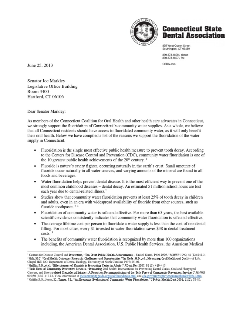Letter From The Connecticut Coalition For Oral Health To CT State ...