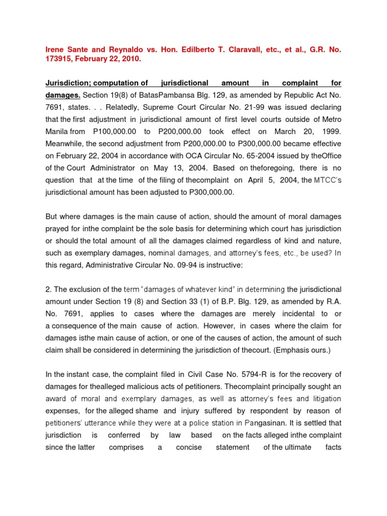 Sante Vs Claravall | PDF | Complaint | Lawsuit