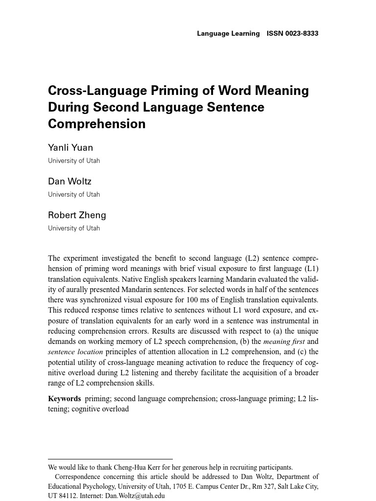 Cross-Language Priming of Word Meaning | PDF | Priming (Psychology) | Second Language