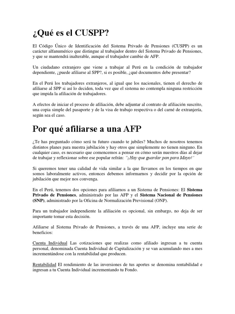 Guía de Afiliación al SPP y AFPs | PDF | Pensión | Jubilación