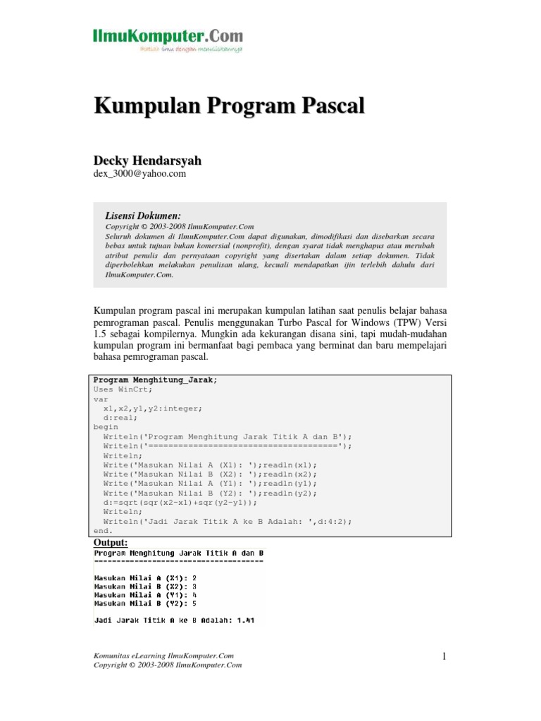 Kumpulan Contoh Program Pascal | PDF