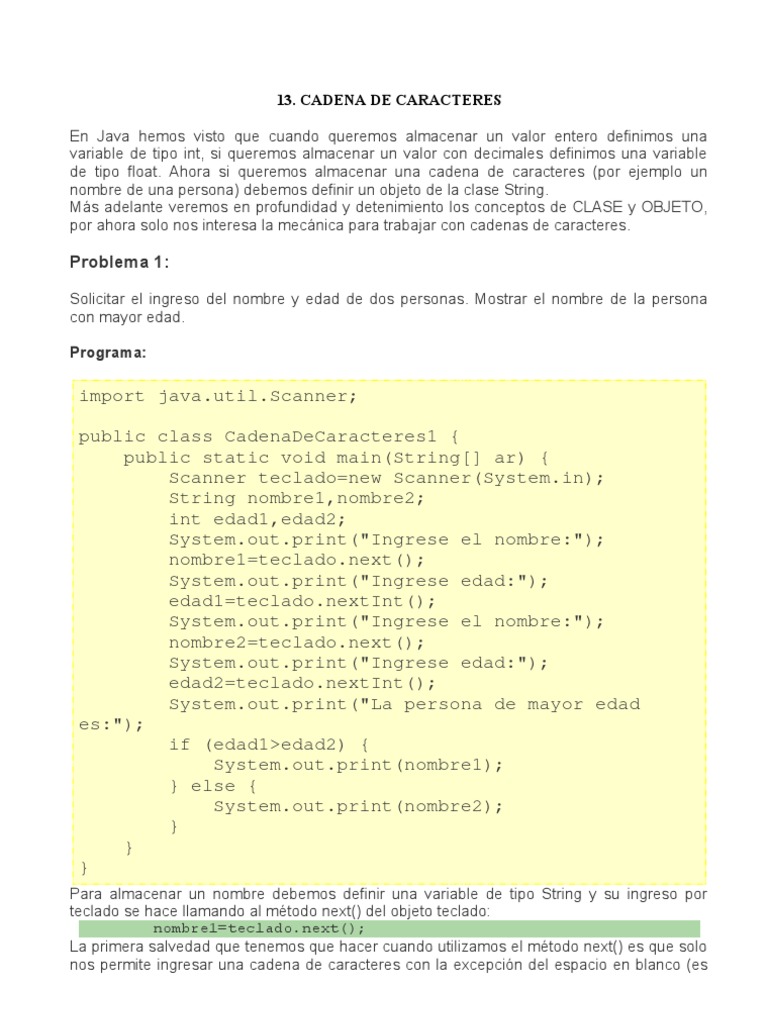 TUTORIAL Cadena de Caracteres | PDF | Cadena (informática) | Java (lenguaje de programación)
