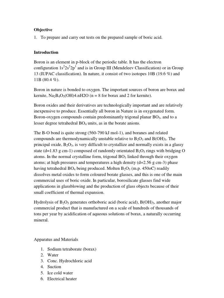 Preparation and Reactions of Boric Acid, H3BO3 | PDF | Boron | Acid Preparation and Reactions of Boric Acid, H3BO3 | PDF | Boron | Acid