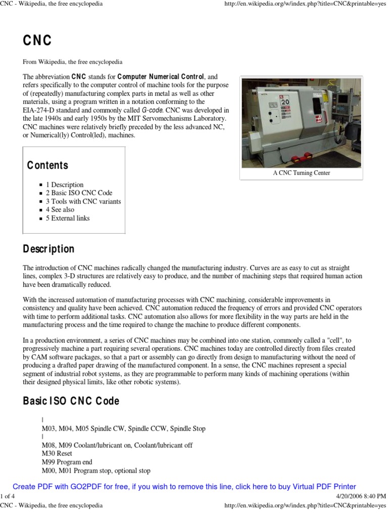 CNC Stands For Computer Numerical Control, And: G-Code. CNC Was Developed in | PDF | Numerical ...