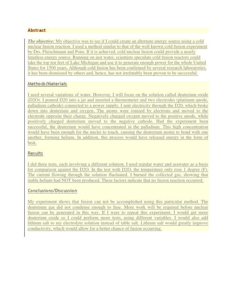 Cold Fusion Experiment with Deuterium Oxide | PDF | Technology ...