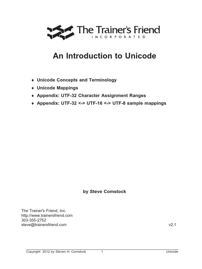 An Introduction To Unicode - The Trainer's Friend | PDF | Character Encoding | String (Computer ...