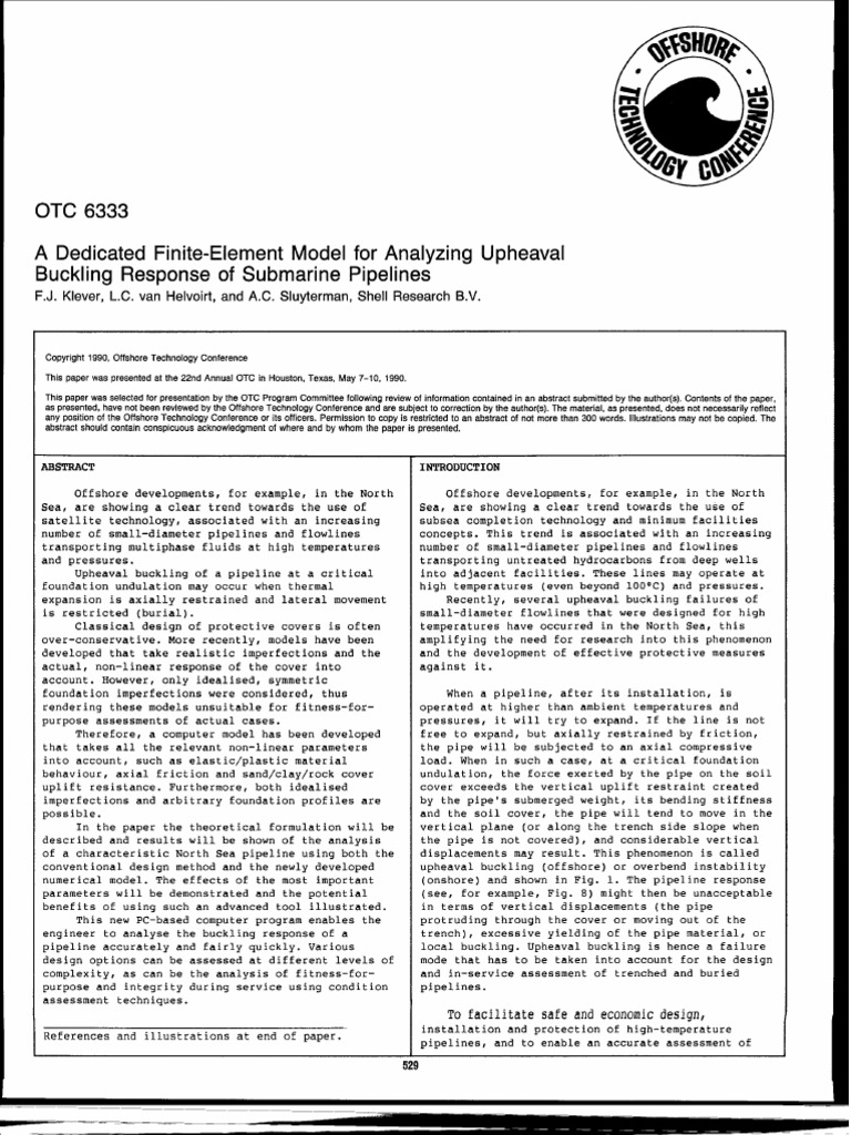 Otc-6333 - Dedicated Finite Element Model For Analyzing Upheaval ...