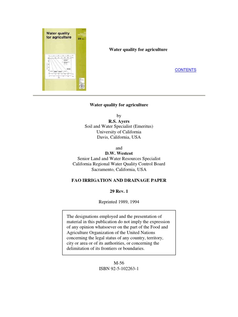 Paper 29. Water Quality For Agriculture | PDF | Soil | Irrigation