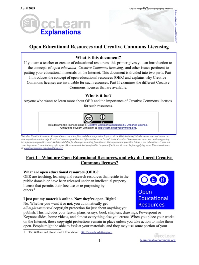 CcLearn Explanations - OER and CC Licenses 05 Apr 09 | PDF | Creative ...