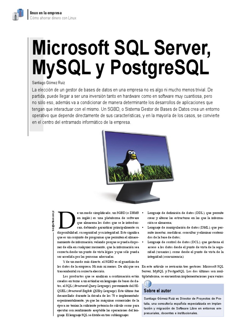 Microsoft SQL Server MySQL y PostgreSQL - Santiago Gomez Ruiz - Linux Plus Magazine | PDF | Mi ...