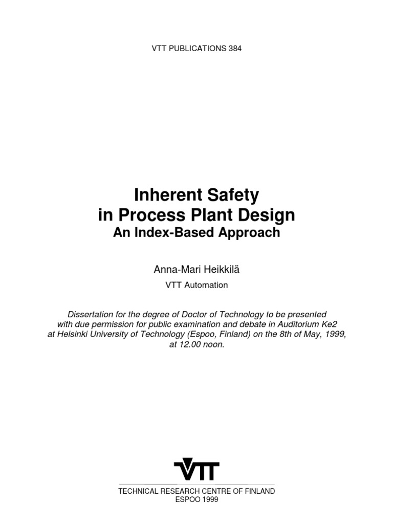Inherent Safety in Process Plant Design | PDF | Risk | Safety