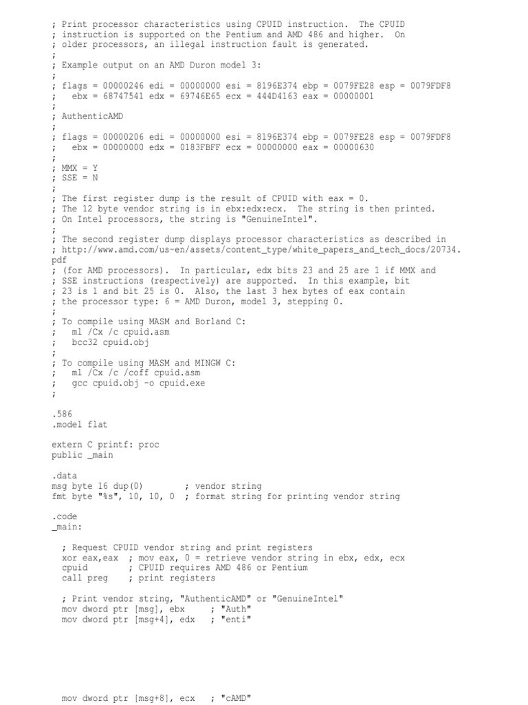 CPUID Instruction for CPU Info | PDF | Instruction Set | Central Processing Unit