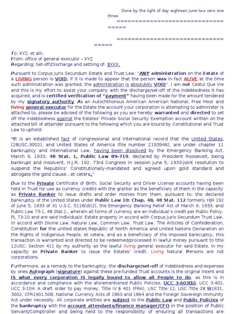 Debt Letter Generic | PDF | Bankruptcy | Trust Law