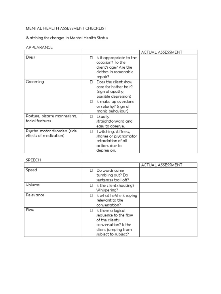 EXAMPLE Mental Health Assessment | PDF | Neuropsychological Assessment ...