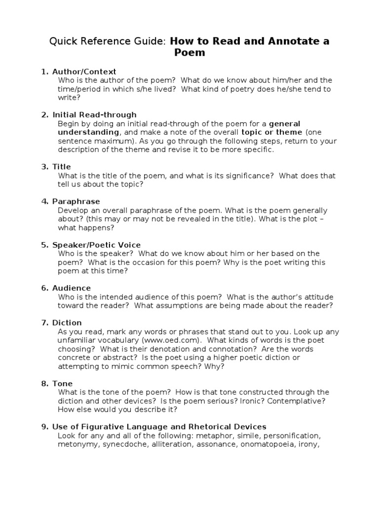 Guide Analyze Annotate Poems | PDF | Poetry | Poetic Devices