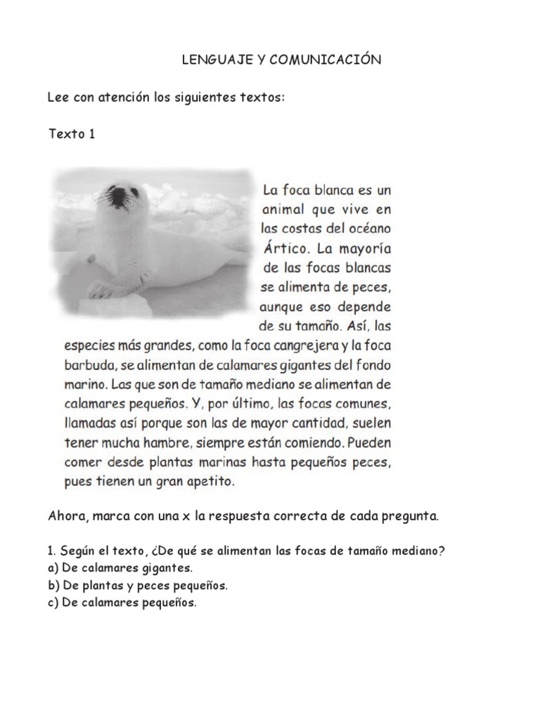 Guia Comprension Lectora - La Foca | PDF