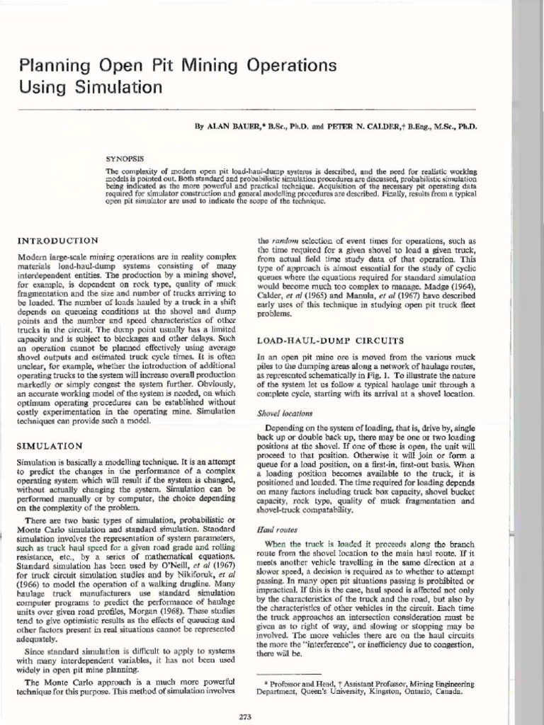 Simulation: Planning Open Pit Mining Operations Using | PDF | Simulation | Monte Carlo Method