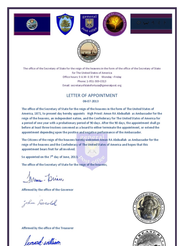 Appointment Letter For Ambassador | PDF