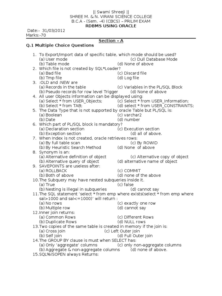 4 Bca Oracle | PDF | Sql | Oracle Database