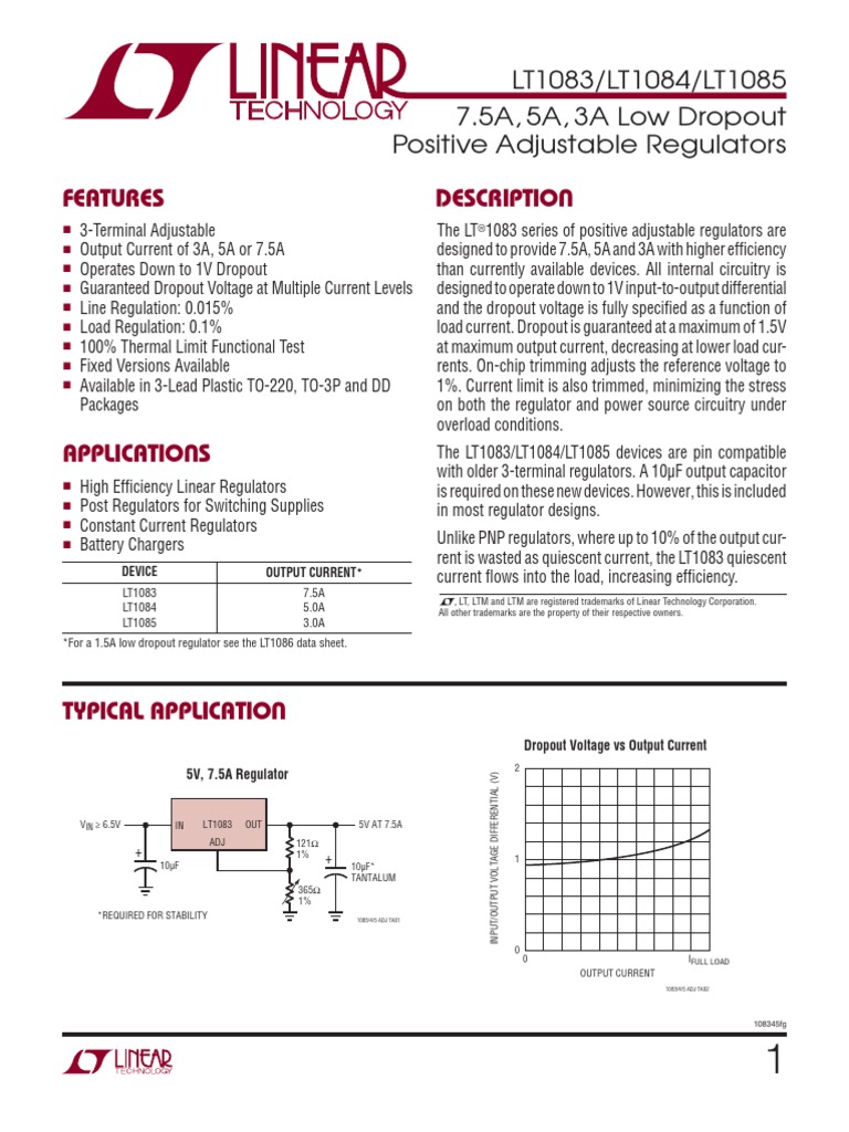 LT1085 High Current Positive Voltage Regulators | PDF | Capacitor ...