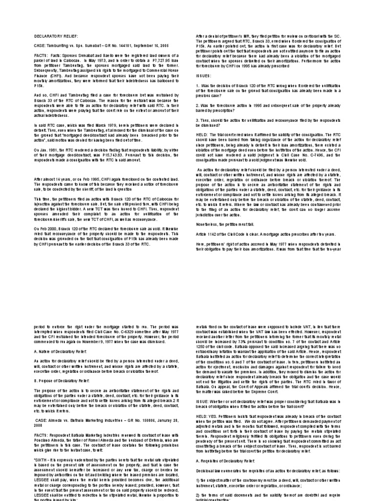 Declaratory Relief Case: Tambunting v. Sumabat | PDF | Foreclosure | Lease
