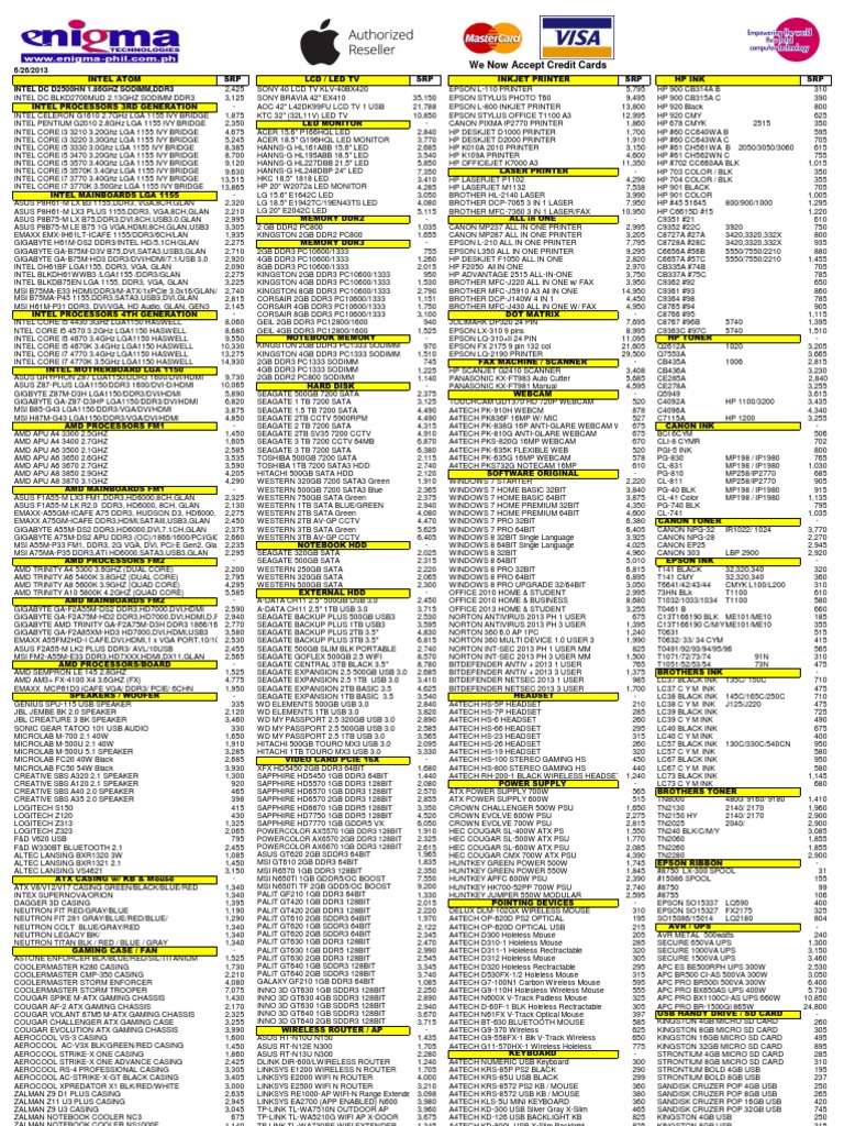 Enigma Price List | PDF | I Pad | Digital Video Recorder