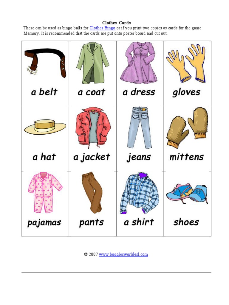 Clothes Cards Easy | PDF | Sports & Recreation | Games & Activities