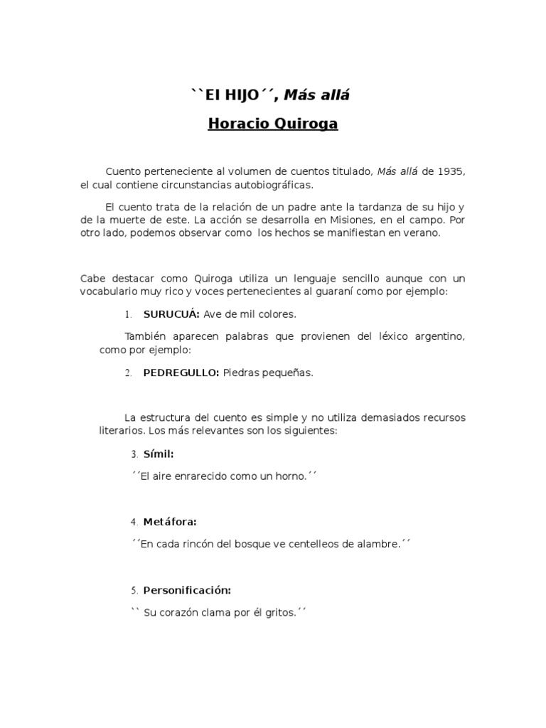 Análisis de "El Hijo" de Quiroga | PDF | Cuentos