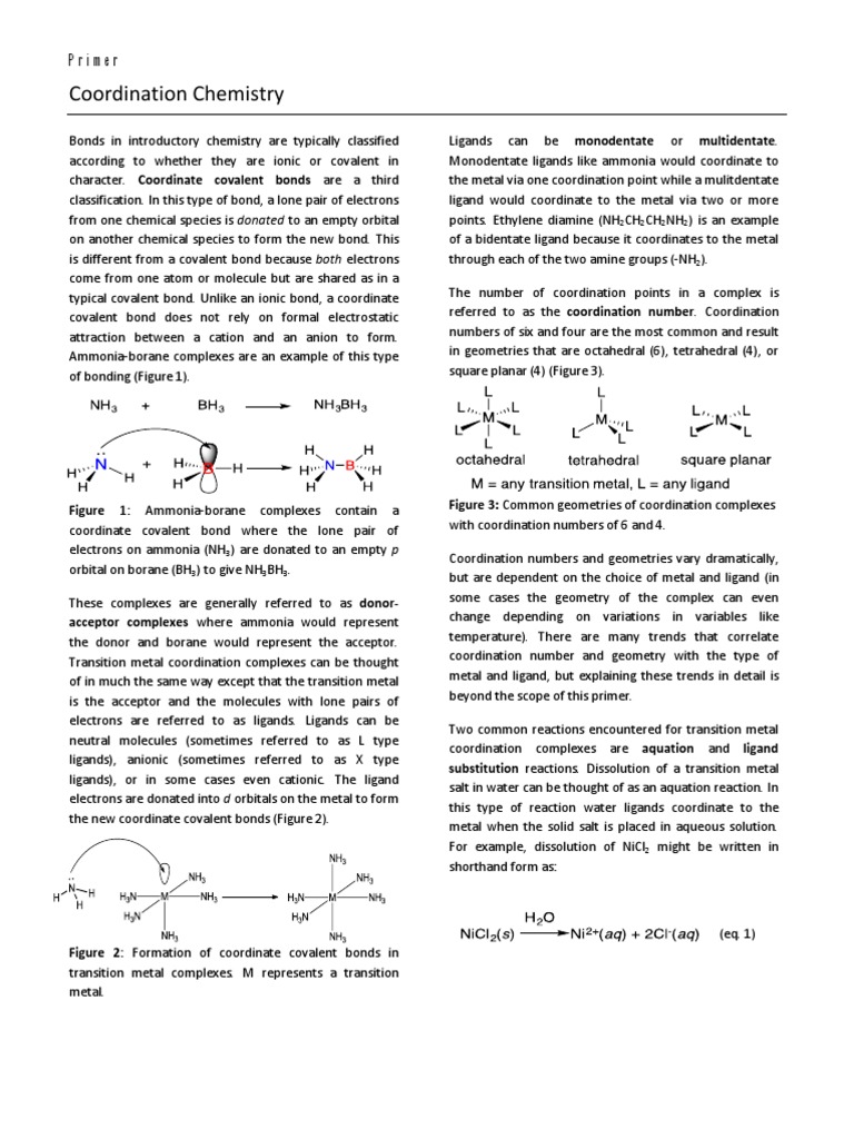 Coordination Chemistry Primer | PDF | Coordination Complex | Ligand