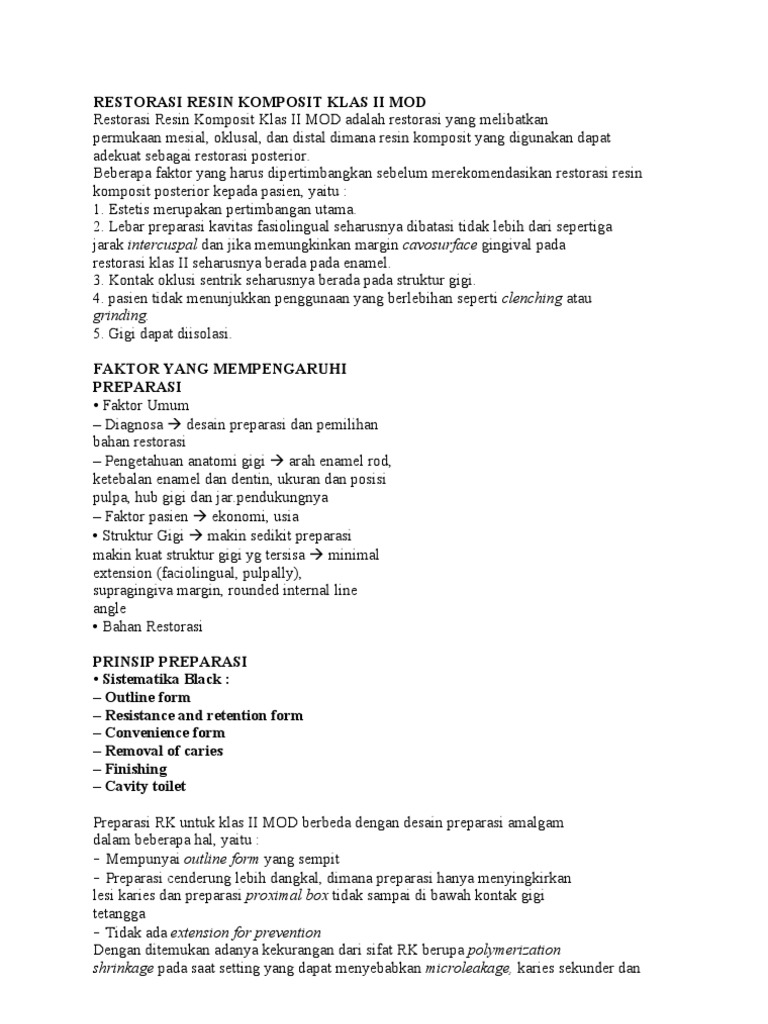Restorasi Resin Komposit Klas II Mod | PDF
