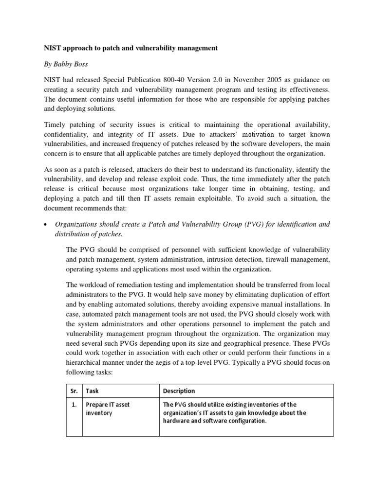 Nist Approach To Patch And Vulnerability Management Pdf