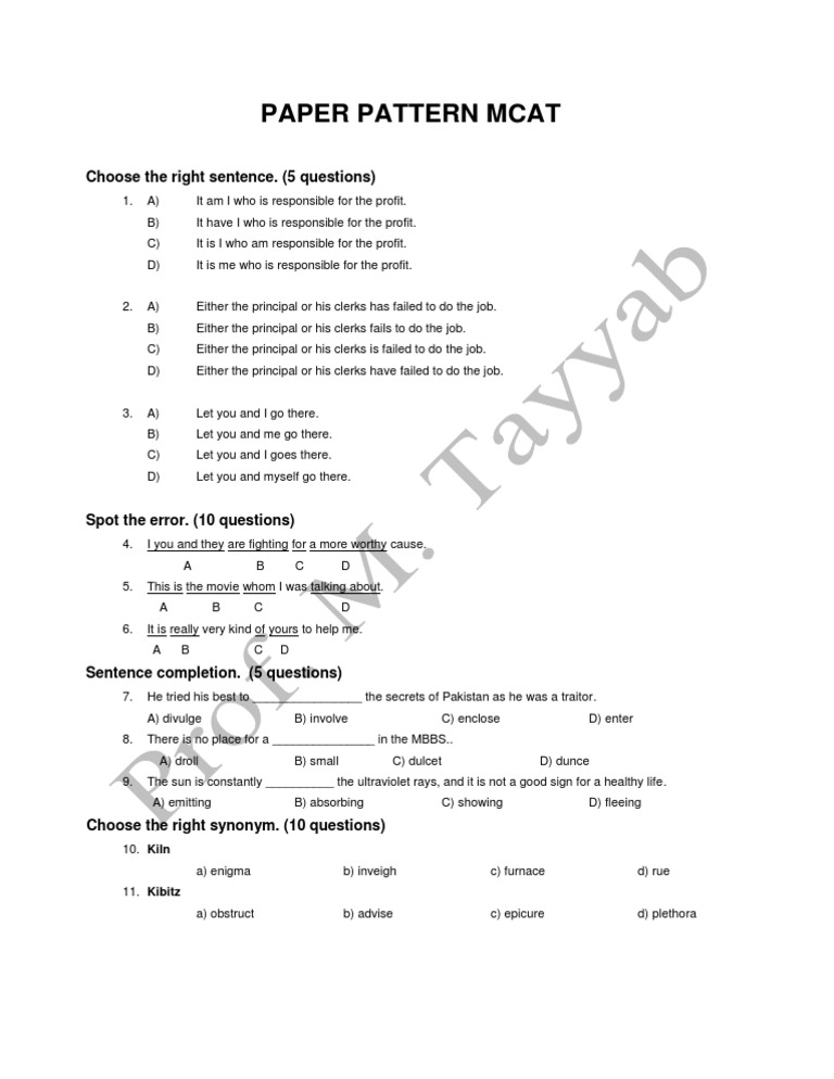 Sample Paper MCAT | PDF