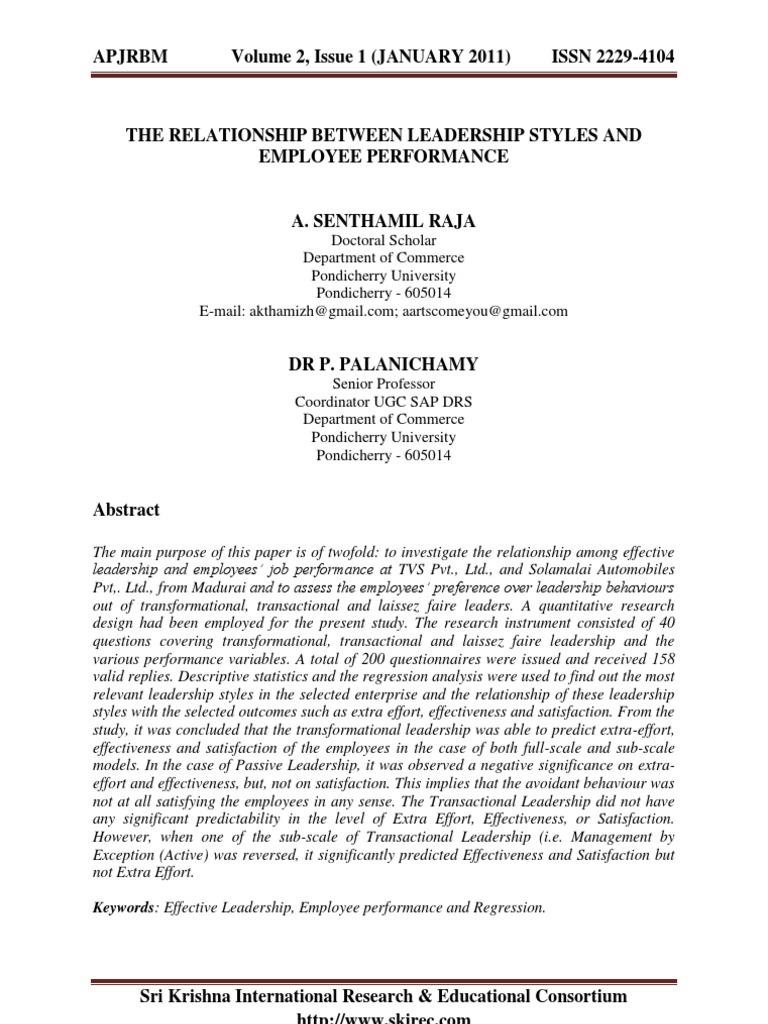 2.10 A. Senthamil Raja The Relationship | PDF | Transformational Leadership | Leadership