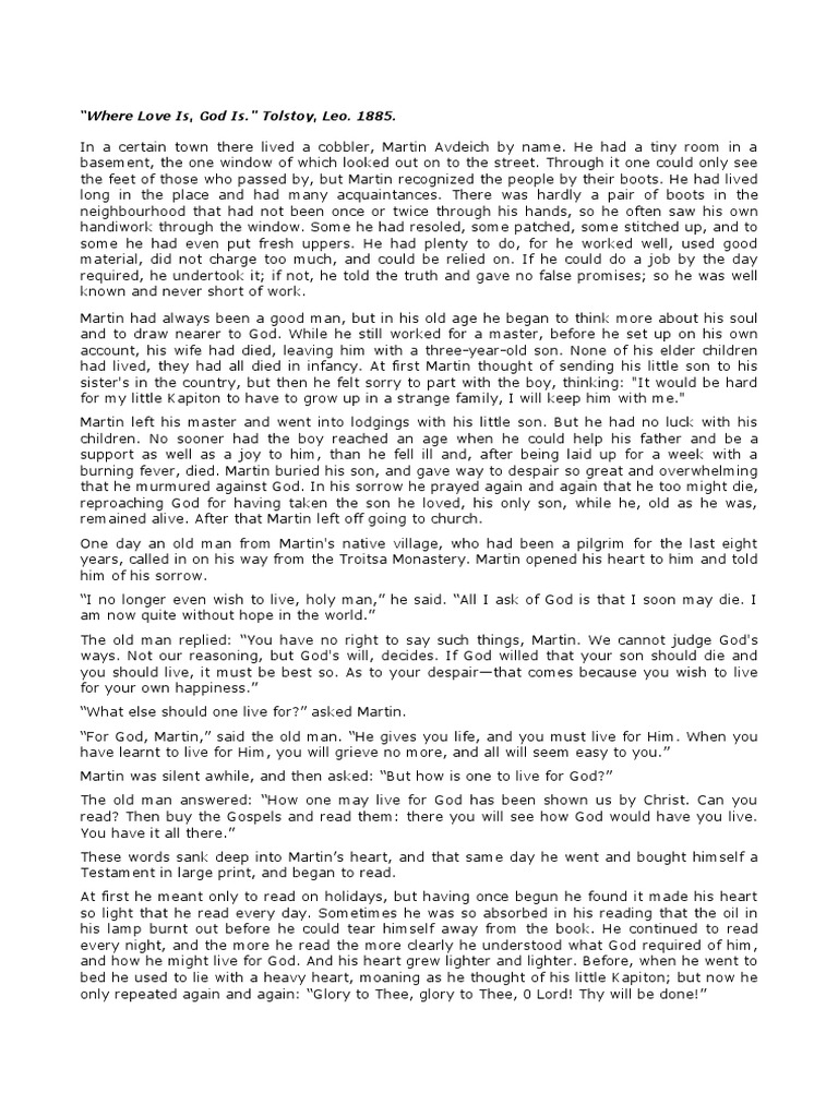 Tolstoj Where Love Is, God Is | PDF | Forgiveness