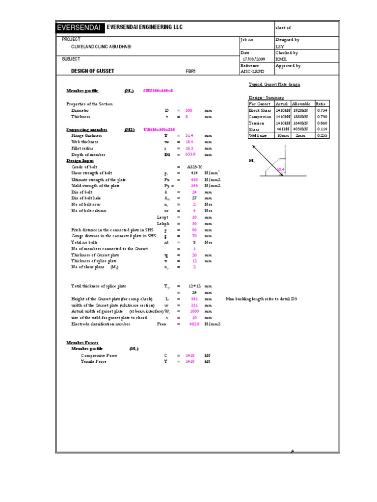 Gusset Plate Design Summary AISC-LRFD | PDF | Screw | Yield (Engineering)
