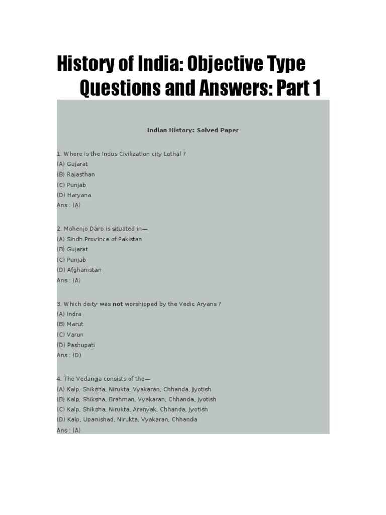 Indian History-Objectives | PDF