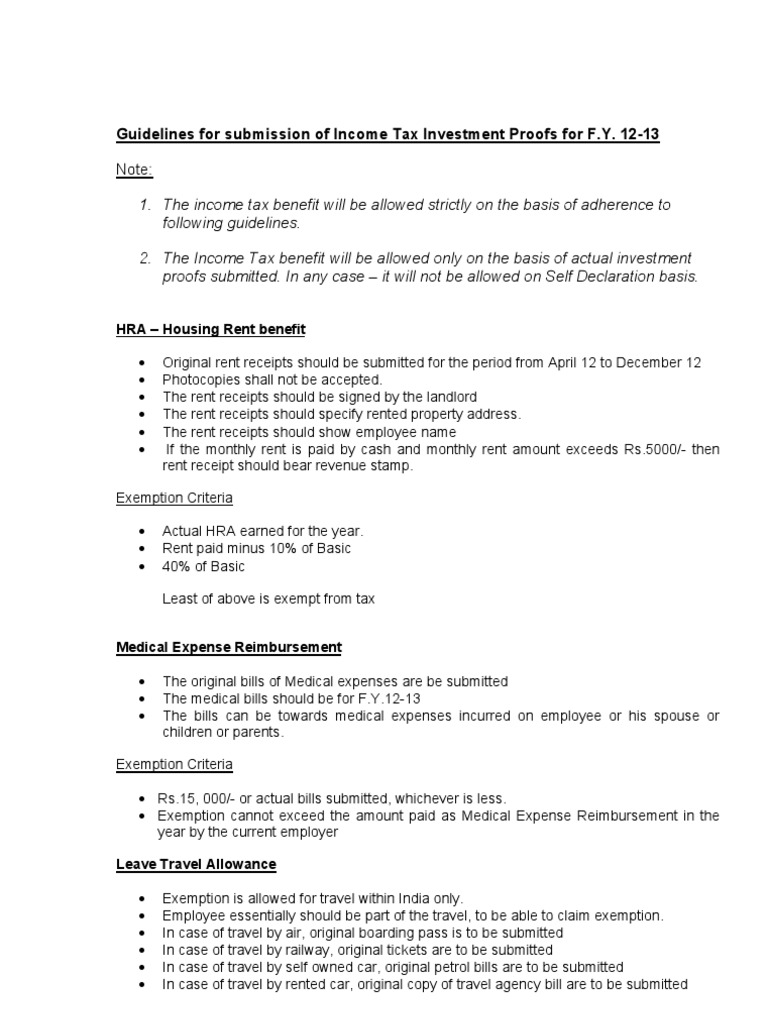 Income Tax Investment Proof Submission Guide | PDF | Loans | Taxes