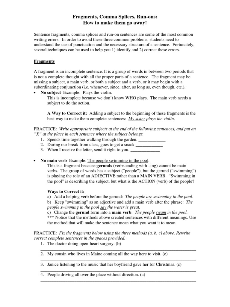 Fragments Workshop | PDF | Comma | Clause