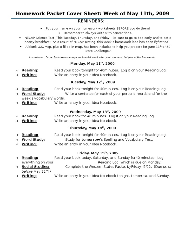 May 2009 Homework Packet Overview | PDF