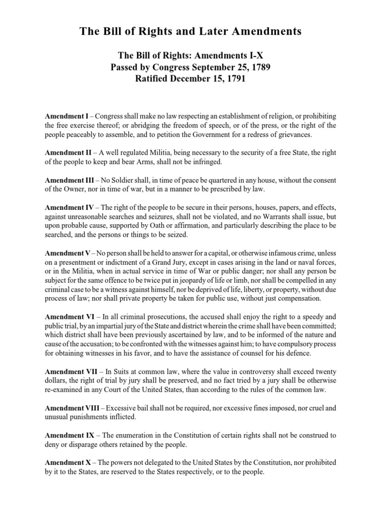 Bill of Rights and Constitutional Amendments | PDF | Politics