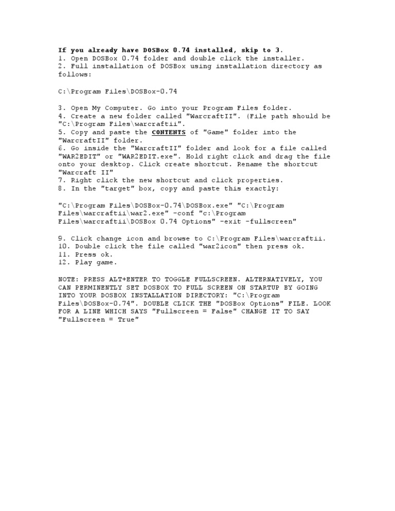 Installing Warcraft II on DOSBox | PDF